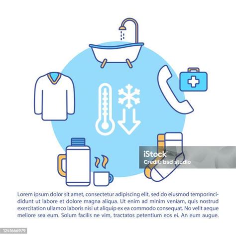 텍스트와 동상 응급 처치 및 치료 개념 아이콘 저온 효과 치료 Ppt 페이지 벡터 템플릿 브로셔 잡지 선형 일러스트가 있는 소책자 디자인 요소 0명에 대한 스톡 벡터 아트