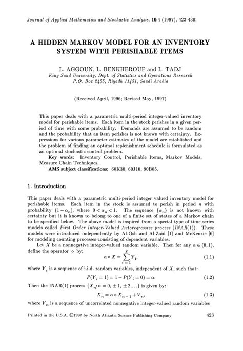 Pdf A Hidden Markov Model For An Inventory System With Perishable Items