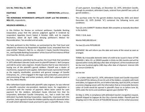 1 Requisites Of Negotiability Cases G No 74451 May 25 1988 Equitable Banking Corporation