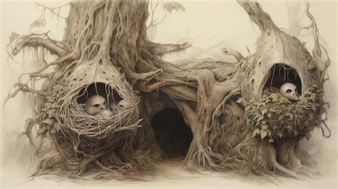 Premium AI Image A Drawing Of A Tree With A Small Figure In It