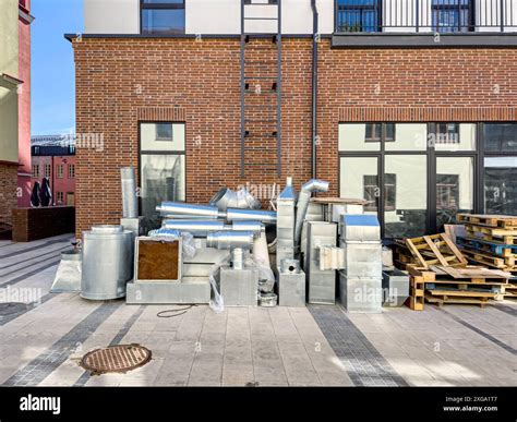 Old Building Renovation And Upgrading Air Pipes And Fittings Parts Of The Air Conditioning