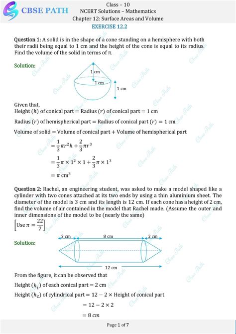 Ncert Solutions For Class 10 Maths Exercise 122 Surface Areas And Volumes Cbse Path
