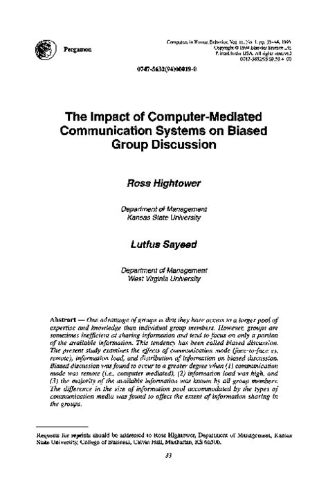 Pdf The Impact Of Computer Mediated Communication Systems On Biased Group Discussion