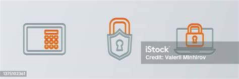 라인 랩톱 및 잠금 안전 및 잠금 아이콘을 설정합니다 벡터 상자에 대한 스톡 벡터 아트 및 기타 이미지 상자 열쇠 강철 Istock