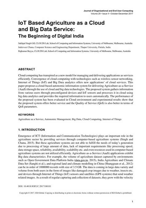 PDF IoT Based Agriculture As A Cloud And Big Data Service IoT Based Agriculture As A Cloud