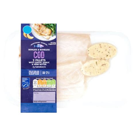 Sainsburys Msc Cod Fillets With A Lemon Garlic And Herb Butter 2 X 250g