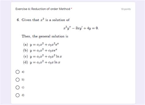 Solved Exercise Reduction Of Order Method Points Chegg