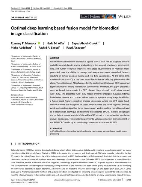 Optimal Deep Learning Based Fusion Model For Biomedical Image Classification Request PDF