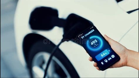 Smartphone Display Battery Status On Smart Ev Mobile Application Peruse Stock Image Image Of