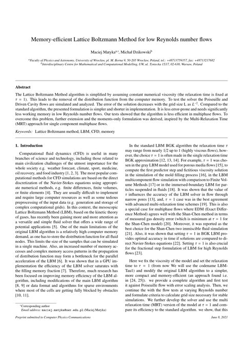 Pdf Memory Efficient Lattice Boltzmann Method For Low Reynolds Number Flows