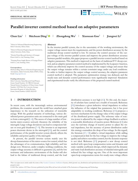 Pdf Parallel Inverter Control Method Based On Adaptive Parameters