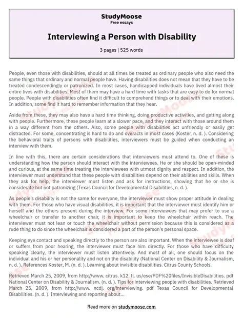 Interviewing A Person With Disability Free Essay Example
