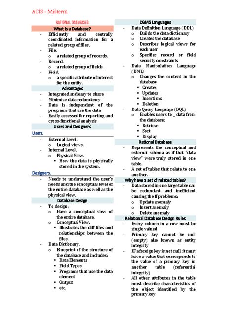 Acis Midterm Acis Midterm Rational Databases What Is A Database