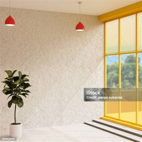 빈 방과 거실 의 인테리어 디자인과 창문과 아침 태양과 현대적인 스타일 3d 모델 및 일러스트레이션 0명에 대한 스톡 사진 및