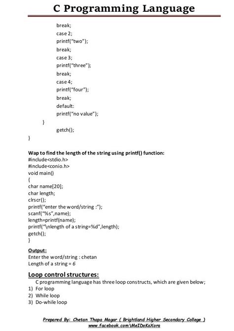 C Programming Language Reference Note