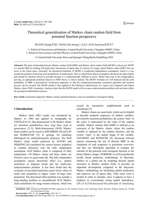 Pdf Theoretical Generalization Of Markov Chain Random Field From