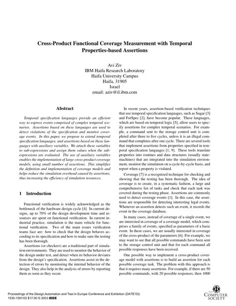 Pdf Cross Product Functional Coverage Measurement With Temporal Properties Based Assertions