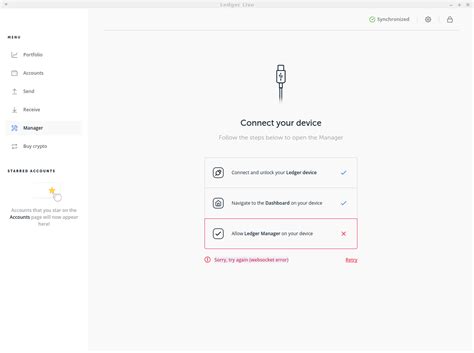 no access to ledger manager with nano s sorry try again websocket