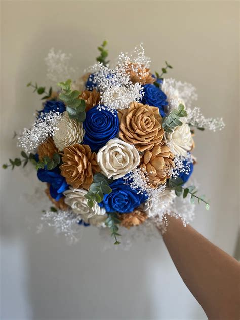 Royal Blue And Gold Bouquet Wedding Bouquet Ramo De Quinceñera Etsy