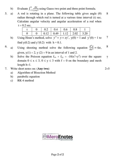 Pokhara University Pu Bca Numerical Methods Question Paper 4th Semester Mero Enotes