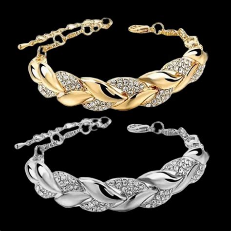 패션 골드 도금 리프 지르콘 리프 팔찌 조절 가능한 팔찌 지르콘 팔찌 여성용 웨딩 쥬얼리 기념일 선물 Aliexpress