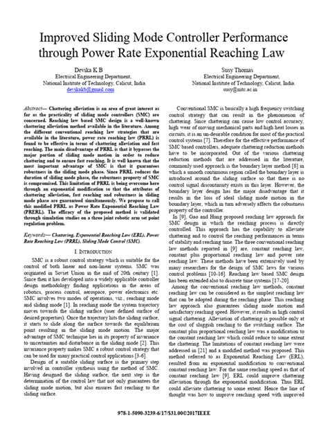 Improved Sliding Mode Controller Performance Through Power Rate Exponential Reaching Law Pdf