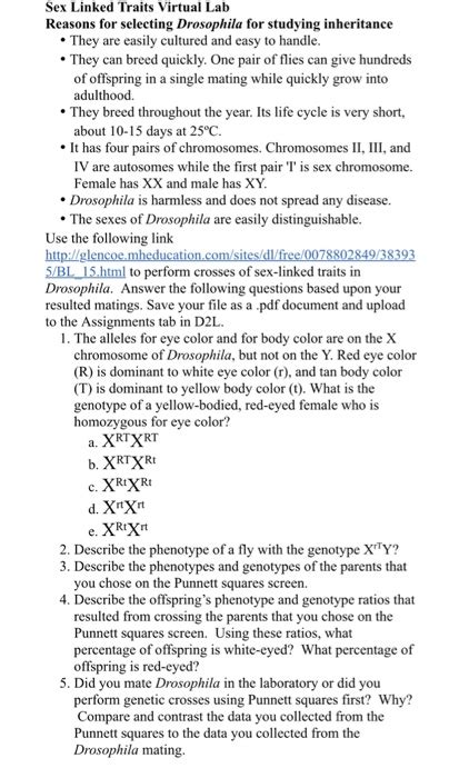 Solved Sex Linked Traits Virtual Lab Reasons For Selecting