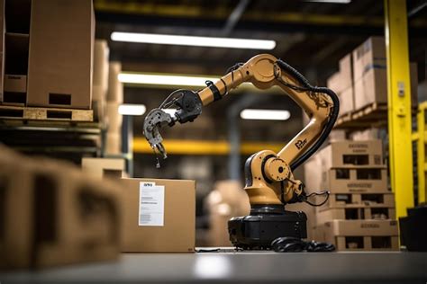 Premium Photo A Robotic Arm Sorting Packages In A Warehouse
