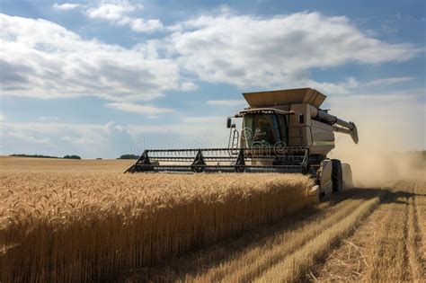Wheat Field With A Harvester Machine Working On The Field Stock Illustration Illustration Of