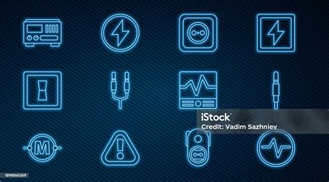 회선 전기 회로 구성표 오디오 잭 전기 콘센트 전등 스위치 측정기 및 번개 모양 아이콘을 설정합니다 벡터 0명에 대한 스톡 벡터