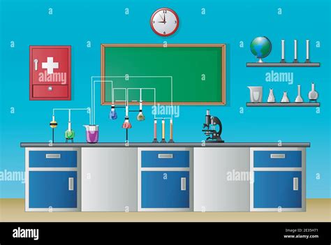 Vector Illustration Of Chemistry Laboratory Class And Science Equipment