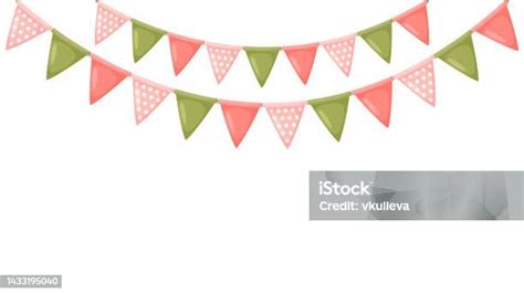 축하 깃발 화환 멧새 링크 그린 베이지 페넌트 체인 파티 플래그 장식 결혼식 생일 베이비 샤워 암탉 파티 벡터 만화 배경 장식용 깃발에 대한 스톡 벡터 아트 및 기타 이미지