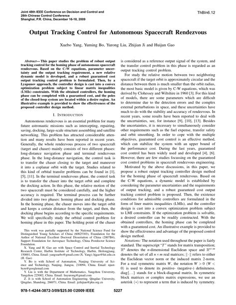 Pdf Output Tracking Control For Autonomous Spacecraft Rendezvous