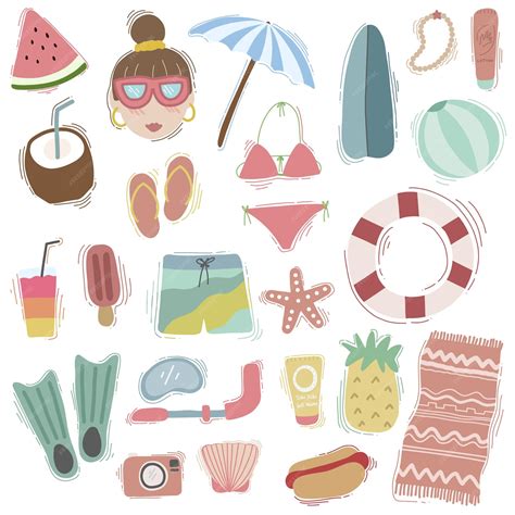 Premium Vector A Collection Of Stickers For A Beach Vacation