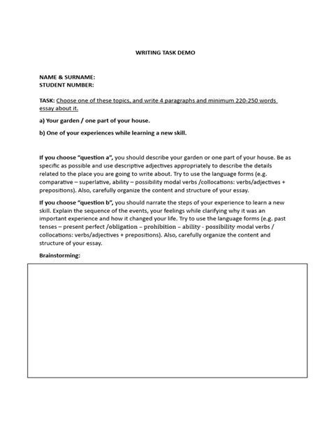 P3 Writing Task Demo Pdf Essays Verb
