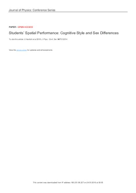 Pdf Students Spatial Performance Cognitive Style And Sex Differences Students Spatial