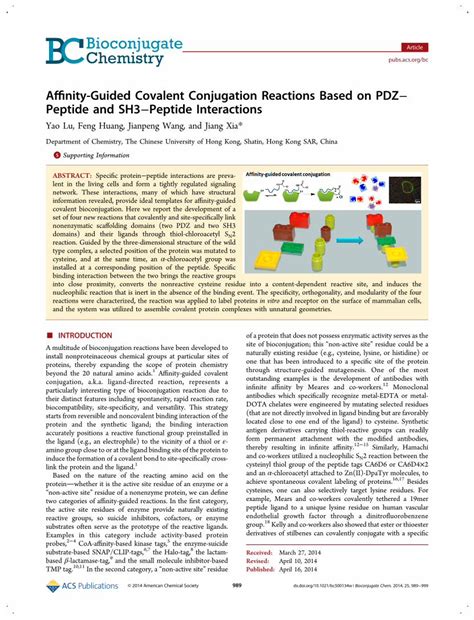 Pdf Affinity Guided Covalent Conjugation Reactions Based On Pdzpeptide And Sh3peptide