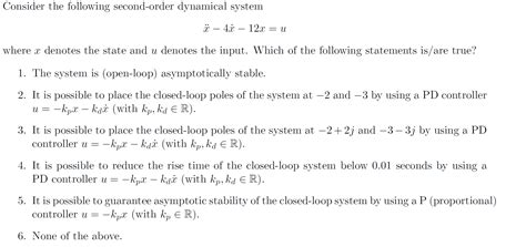 Consider The Following Second Order Dynamical System