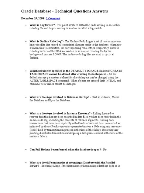 Oracle Database Technical Questions Answers 1 Comment Pdf