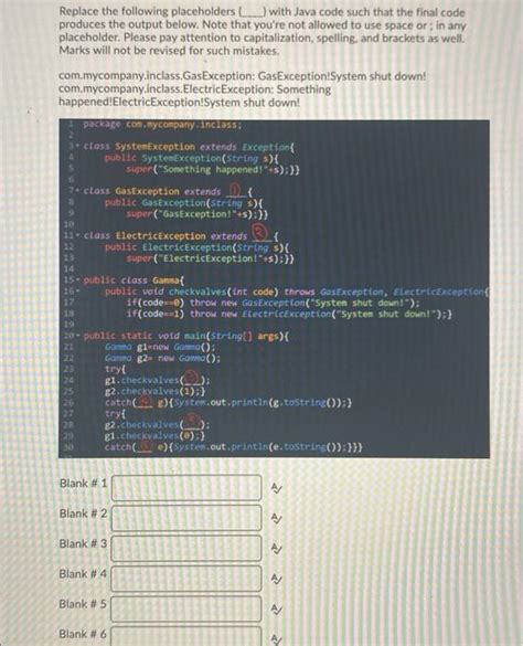 Solved Replace The Following Placeholders With Java Code