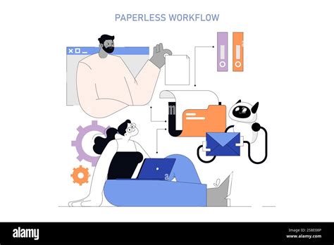 Paperless Workflow Concept Office Workers Integrating Technology To Manage Documents Seamless