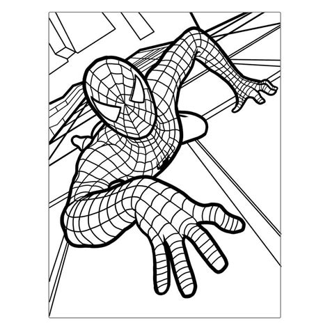 Раскраска Человек Паук взбирается на небоскрёб распечатать раскраски для детей
