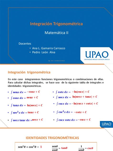 Integración Trigonométrica Pdf Integral Funciones Trigonométricas