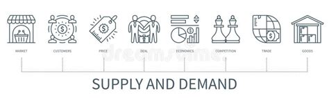 Supply And Demand Vector Infographic In Minimal Outline Style Stock Illustration Illustration
