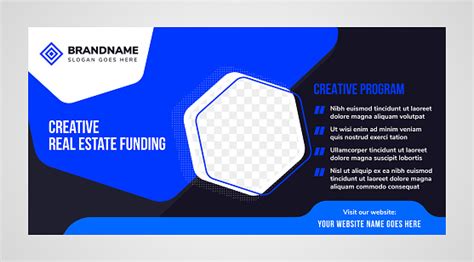 헤드라인의 예가 있는 추상 전단지 배너 디자인 템플릿 모음은 창의적인 부동산 자금입니다 사진 콜라주를 위한 공간이 있는 수평 레이아웃의 출판물 포스터 개념에 대한 스톡 벡터