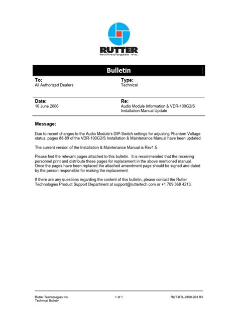 Rutter Technical Bulletin Audio Module Pages Pdf Microphone