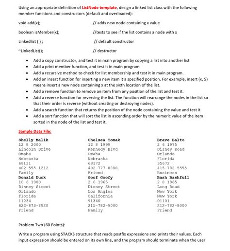 Solved Using An Appropriate Definition Of Listnode Template