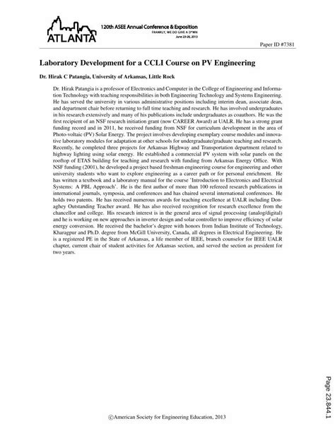 Pdf Laboratory Development For A Ccli Course On Pv