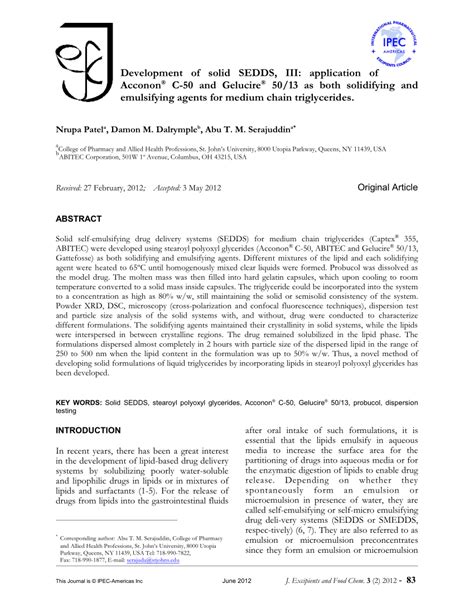 Pdf Development Of Solid Sedds Iii Application Of Acconon C 50® And Gelucire 50 13® As Both