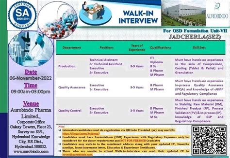 Aurobindo Walk In Interview For Production Quality Assurance Quality